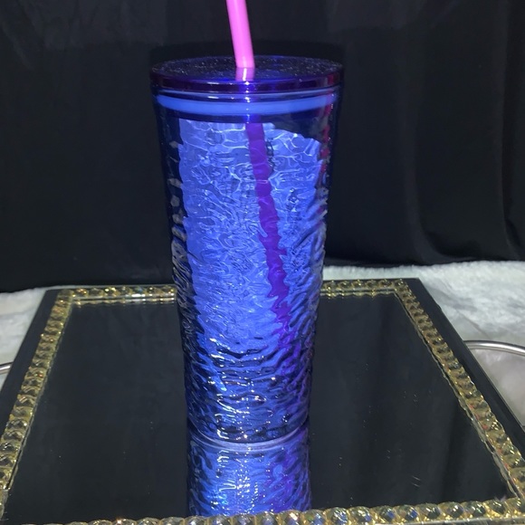 Starbucks | Accessories | Starbucks Cobalt Blue Ripple Glass Cup ...